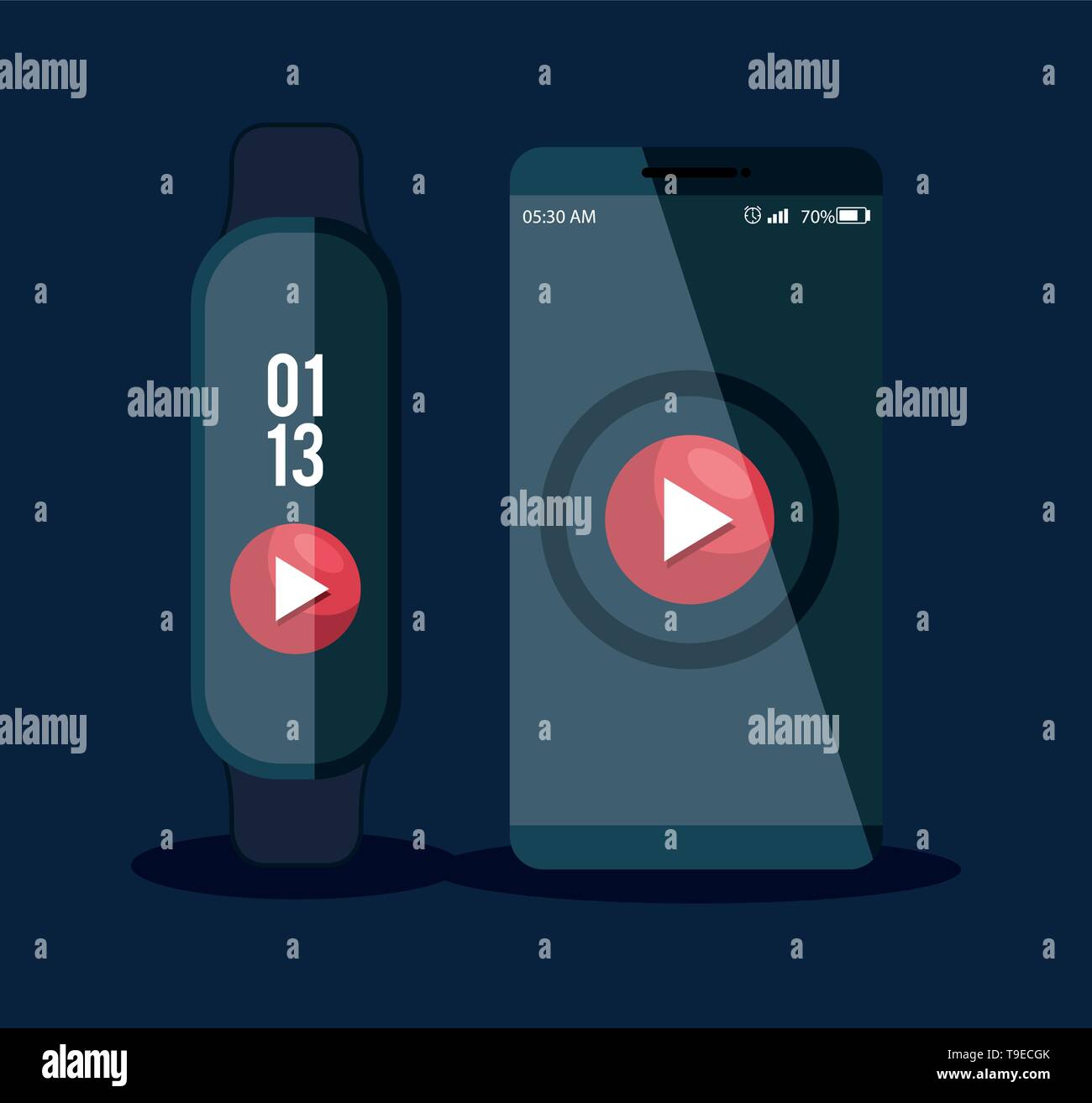 smartphone and smartwatch technology with video app Stock Vector Image ...