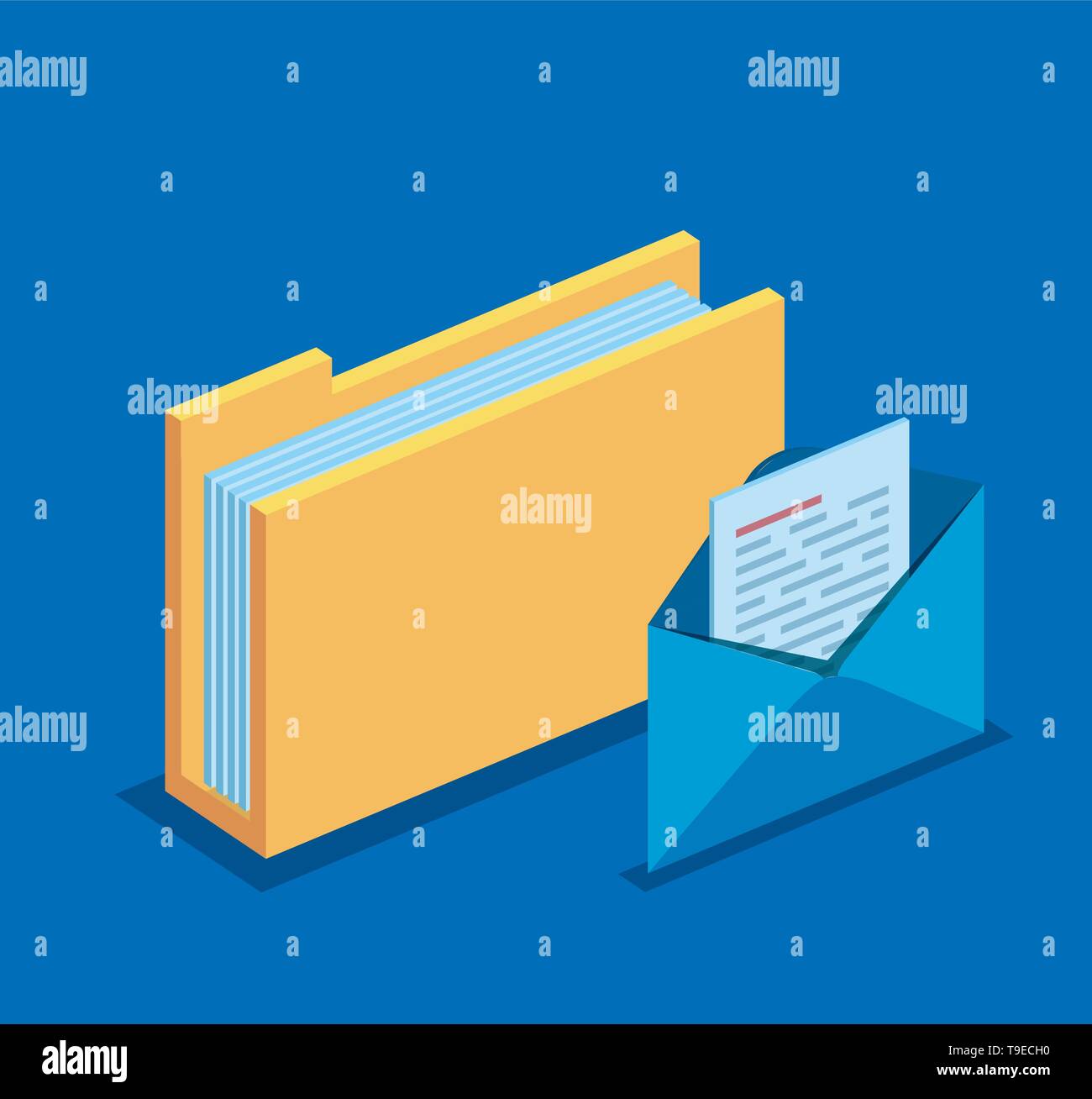 isometric folder and letter with documents information Stock Vector ...