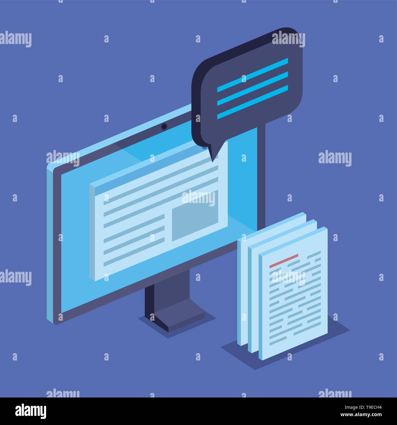 computer technology with document information and chat bubble Stock ...