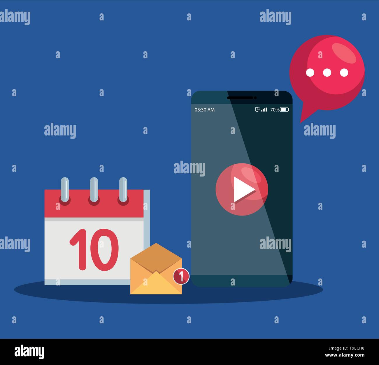 smartphone technology with digital video and calendar with letter app ...