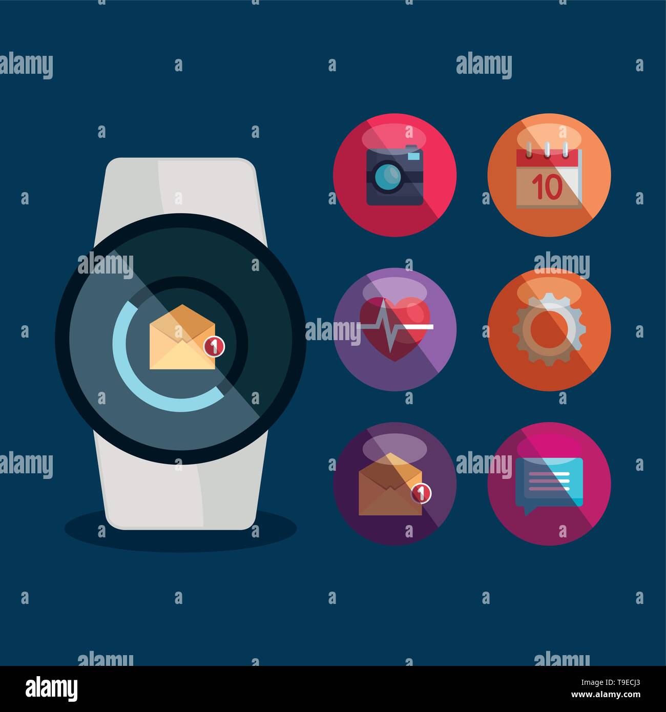 smartwatch technology with letter and digital social app Stock Vector ...