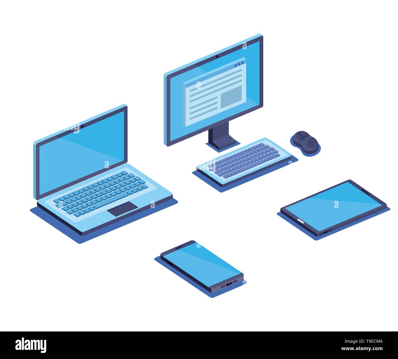 set of laptop with computer and smartphones technology to data Stock ...