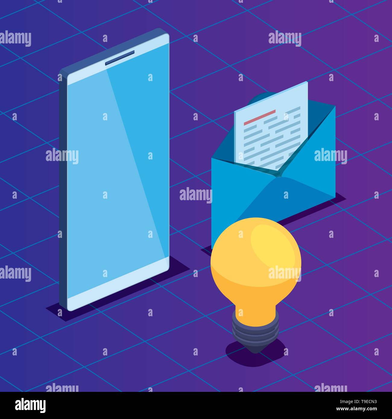 smartphone technology with bulb and letter with document Stock Vector ...
