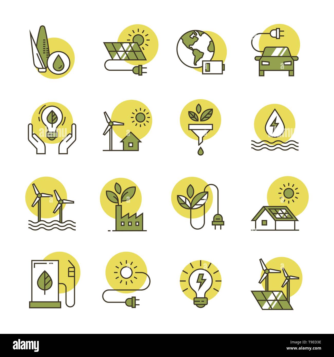 Clean energy icons made in a flat style and isolated on a white ...