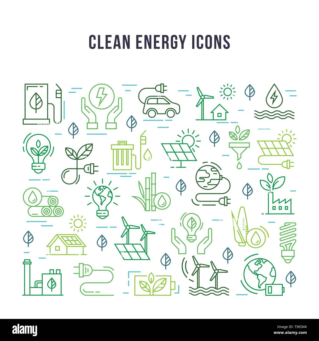 Set of linear icons on the theme of clean energy Stock Vector Image ...