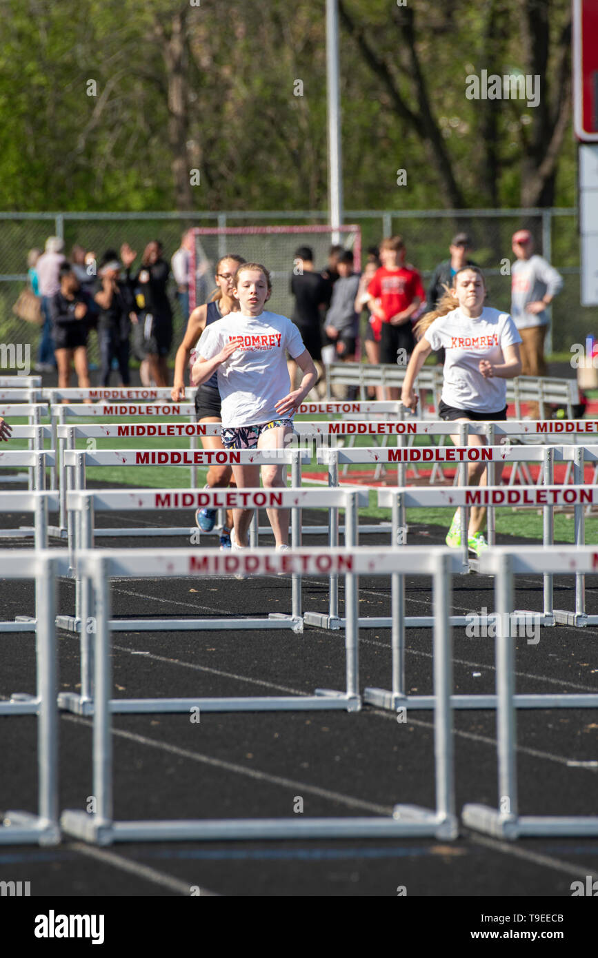 Images from a middle school track meet at Middleton, Wisconsin, USA ...