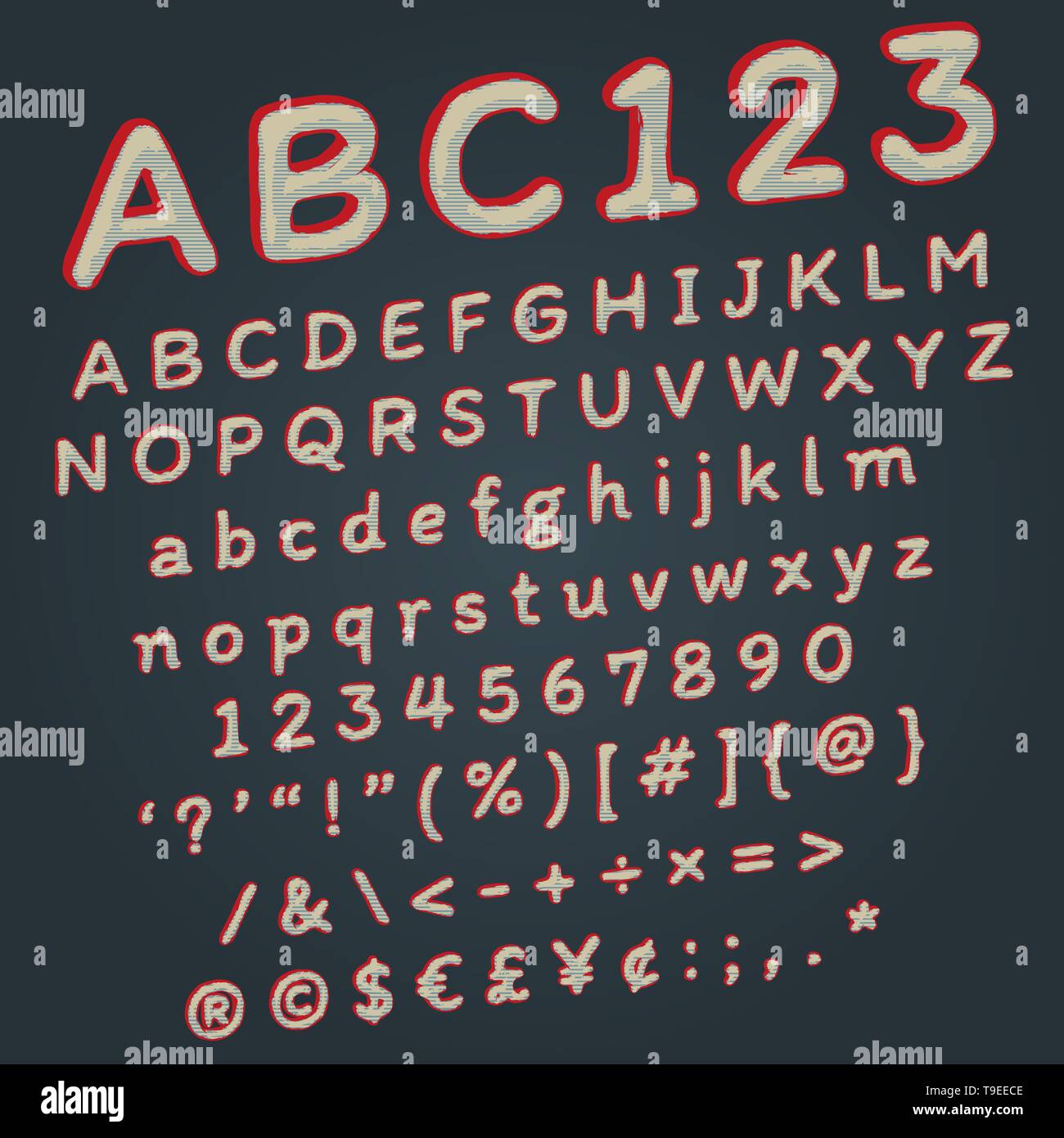 Red lighted yellow vector letters with blue strokes for retro comic pop ...