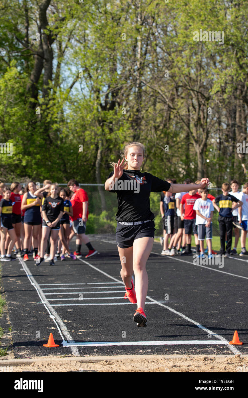 Images from a middle school track meet at Middleton, Wisconsin, USA ...
