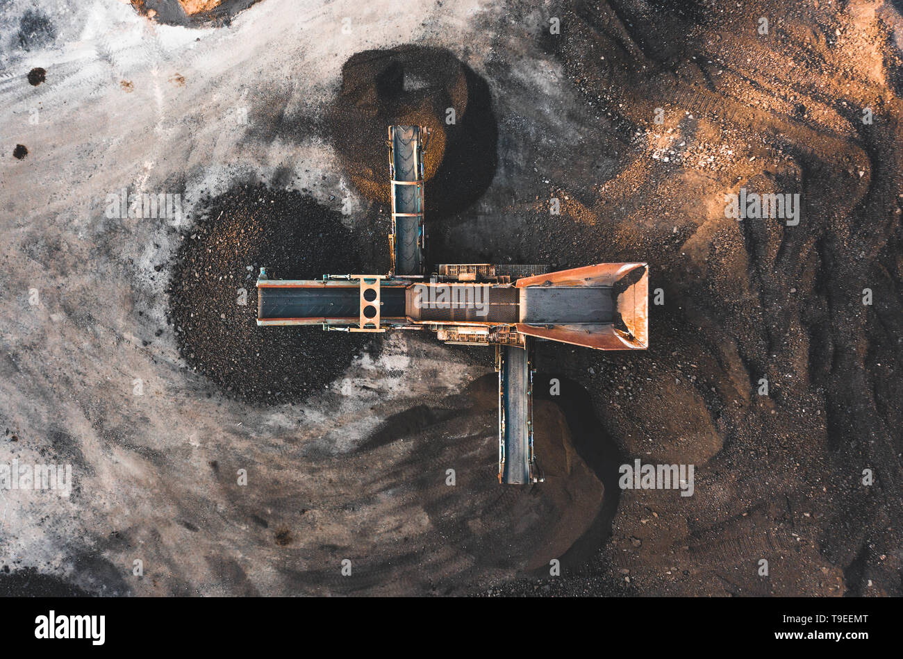 Aerial photo of a dirt and soil screener (sorter) taken from above on a ...