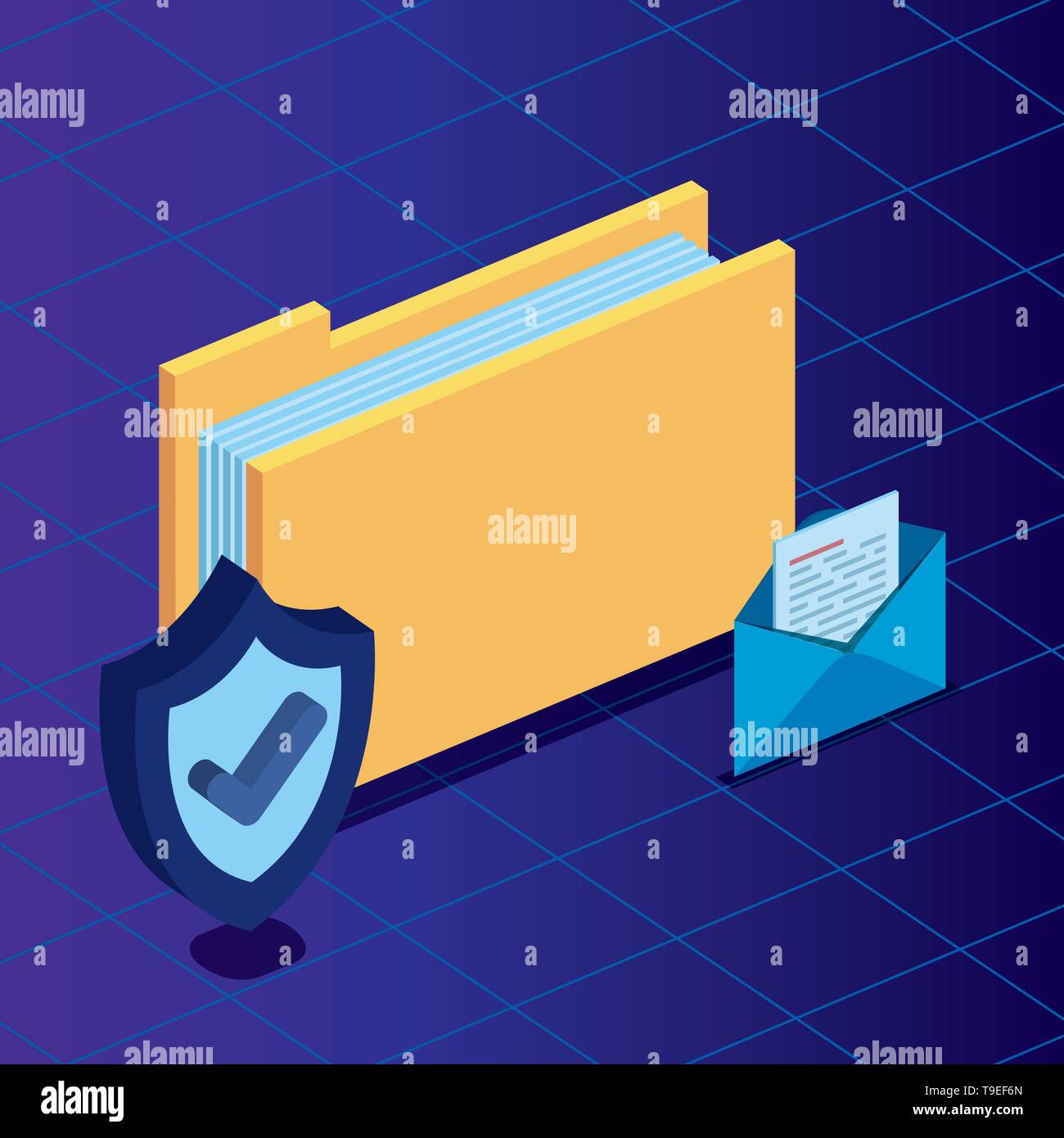 isometric folder documents with shield security and letter Stock Vector ...