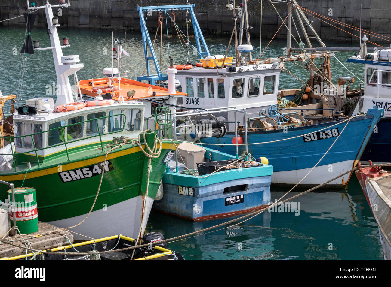 Beam Trawlers and Fishing Boats in Brixham Harbour and Quayside,Torbay ...