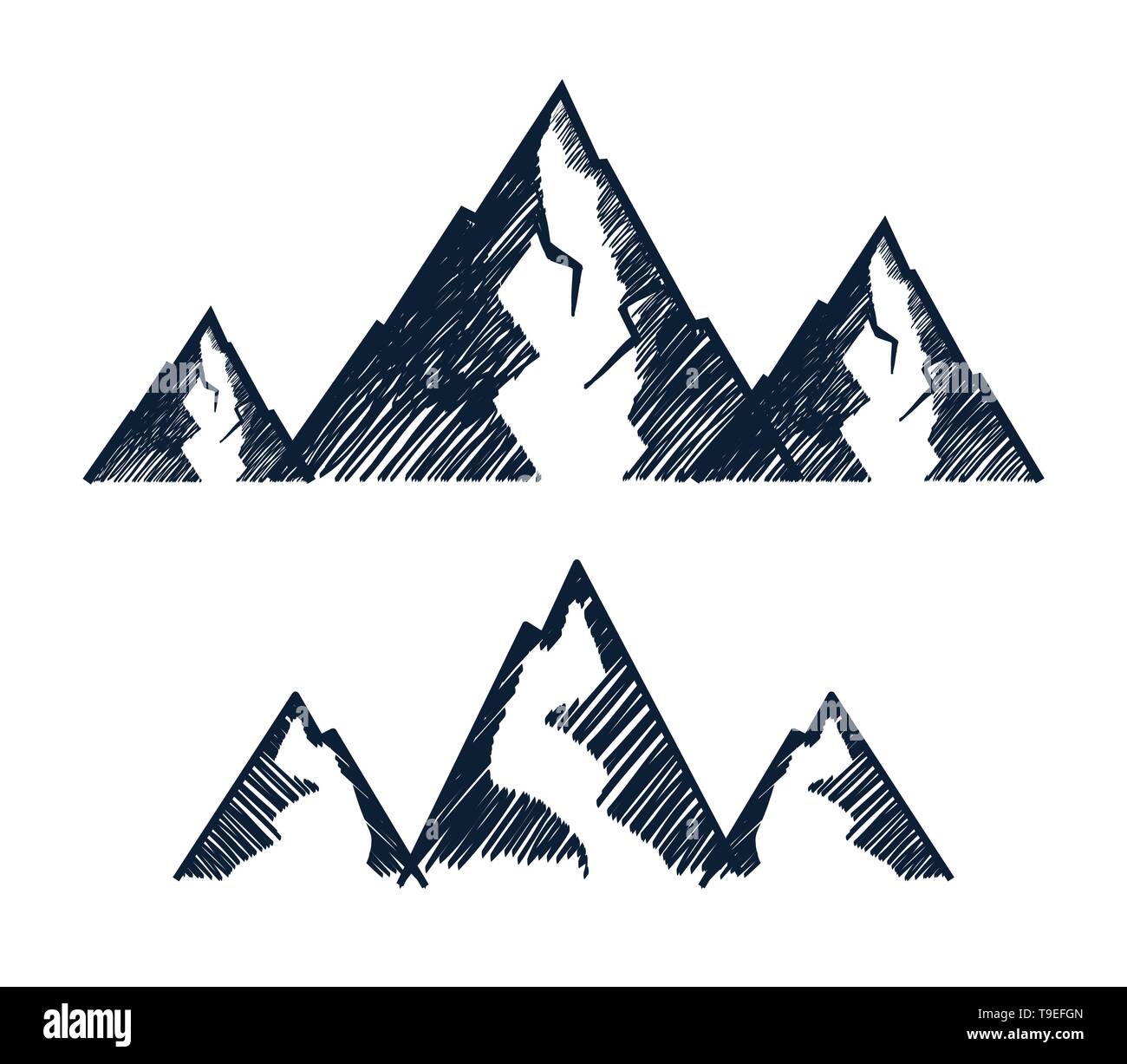 set of line snowy mountains over white background Stock Vector Image ...