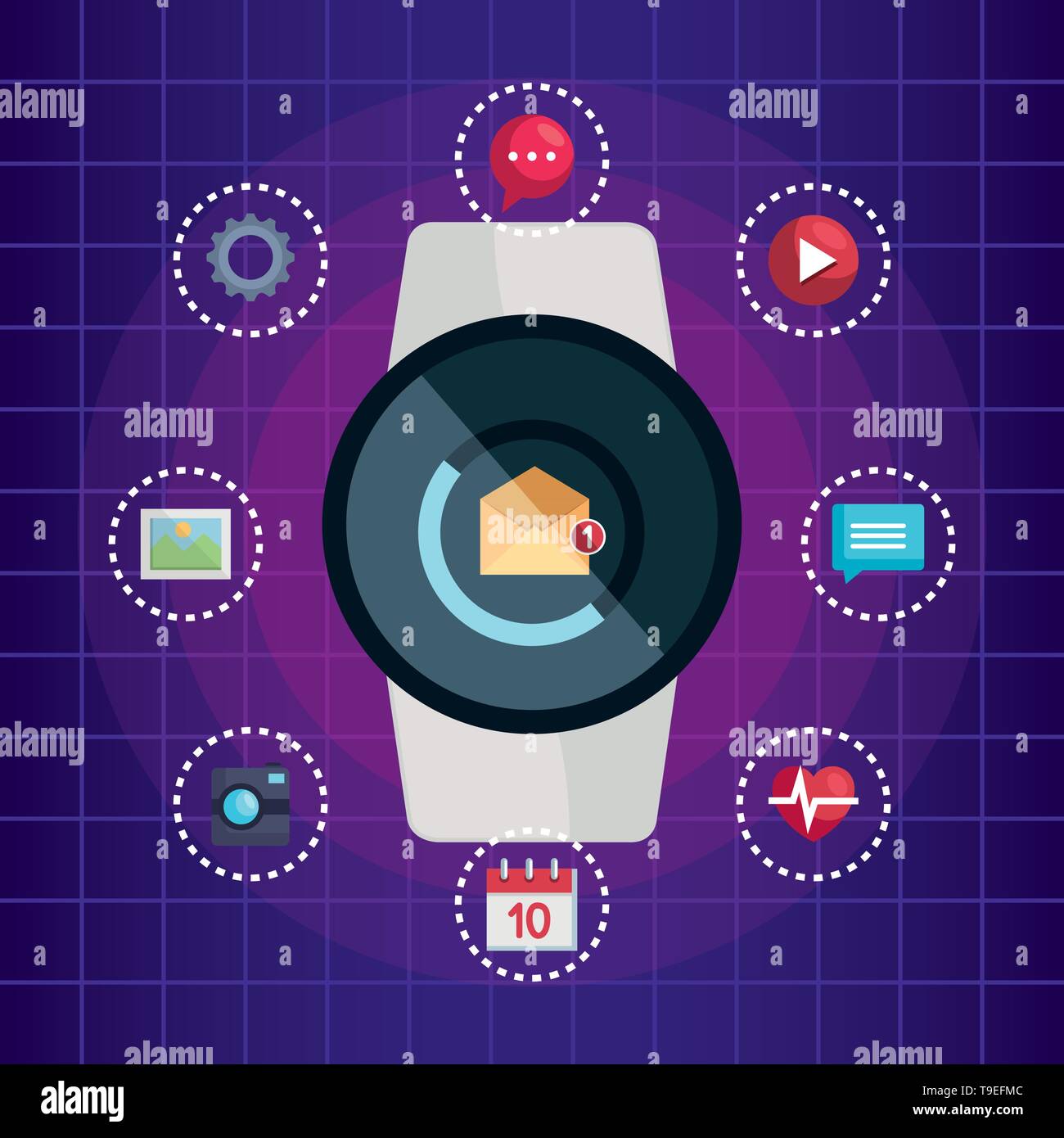 smartwatch technology with letter and social app Stock Vector Image ...