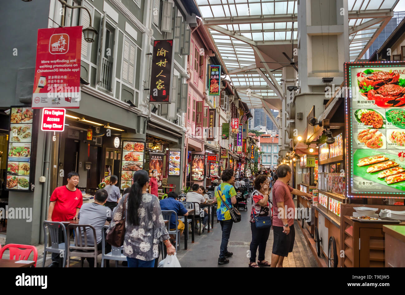 Singapore, Asia - December 15, 2018: Singapore Chinatown food street ...