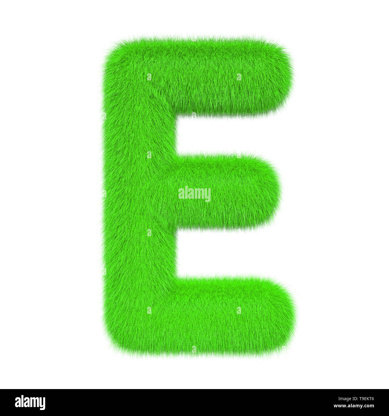 Colored, fluffy, hairy letter E. 3D rendering isolated on white ...