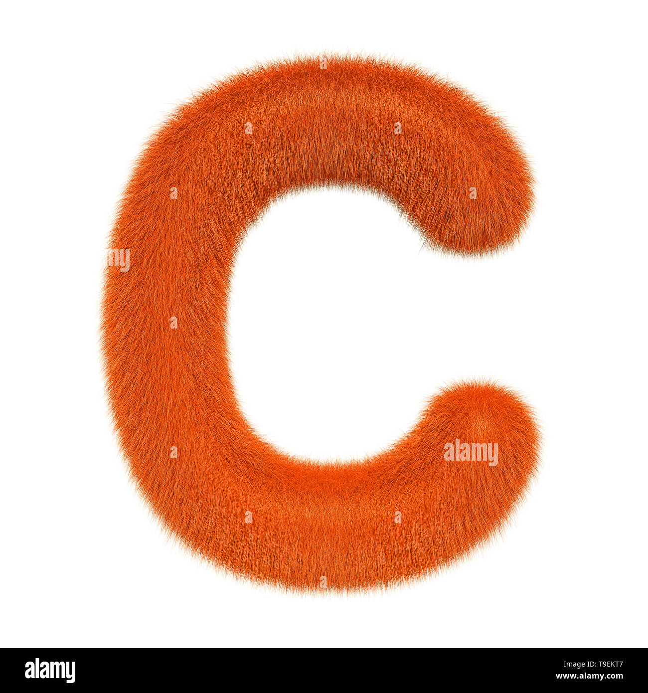 Colored, fluffy, hairy letter C. 3D rendering isolated on white ...