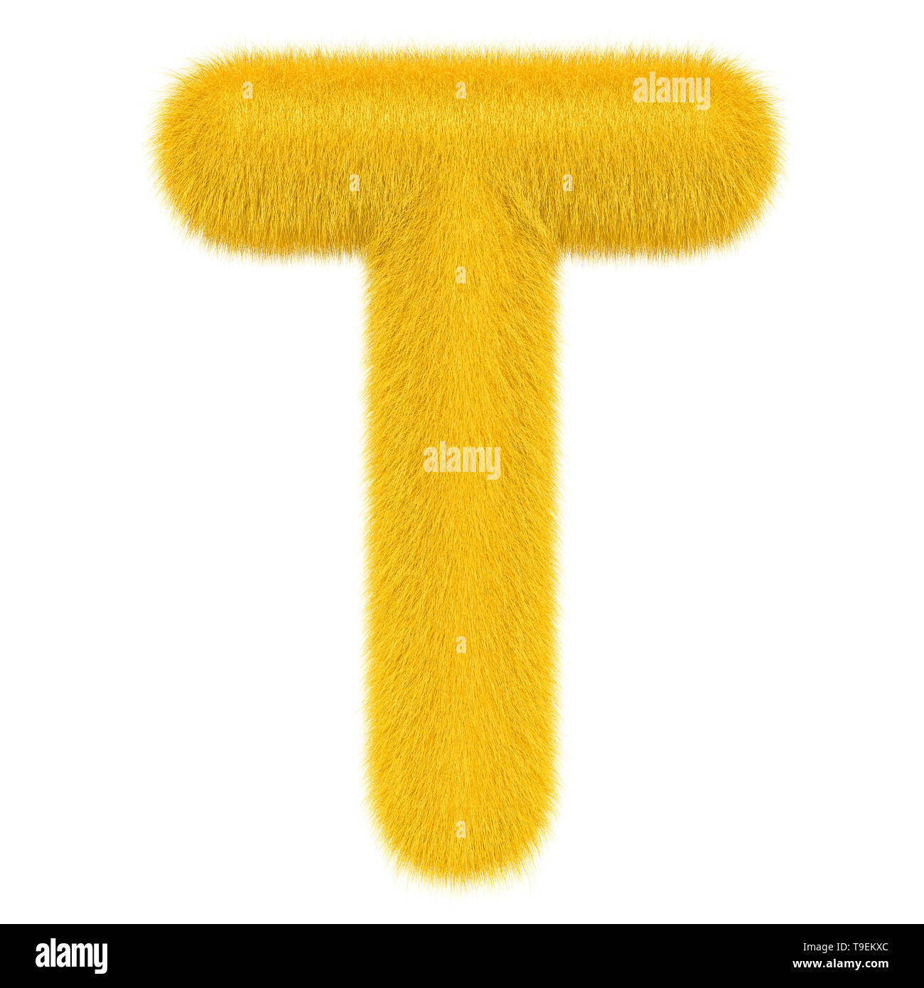 Colored, fluffy, hairy letter T. 3D rendering isolated on white ...