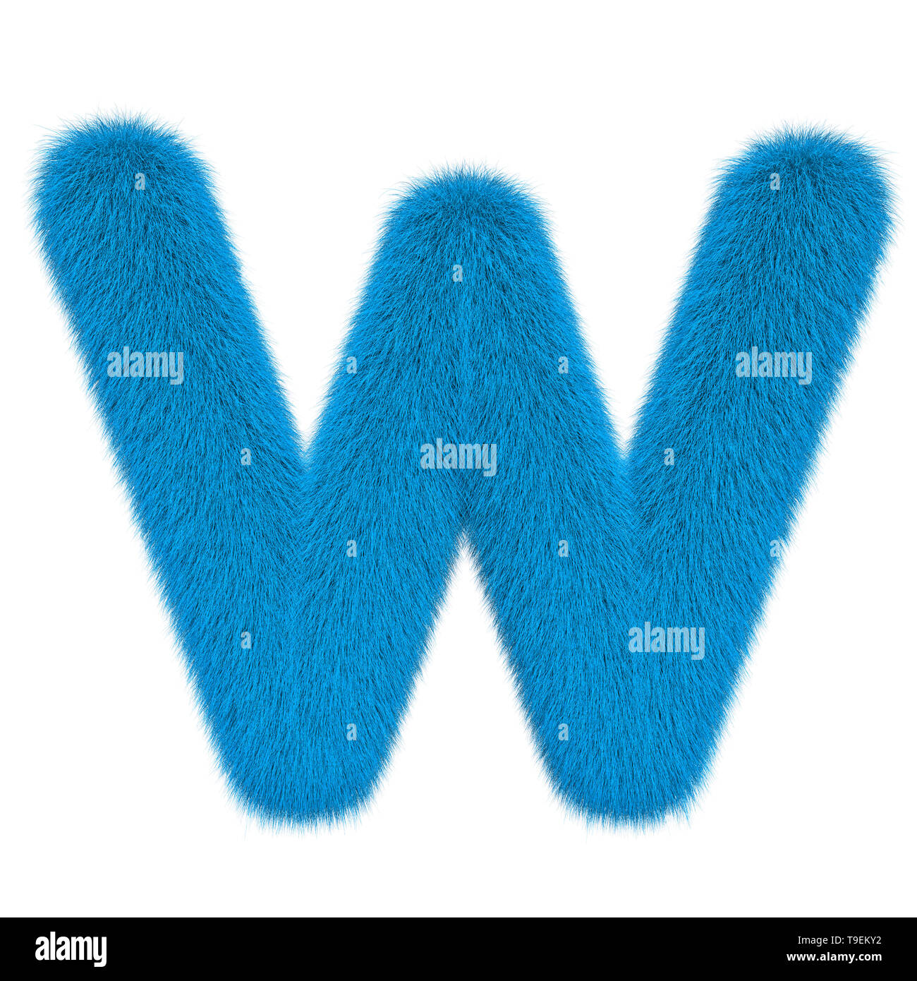 Colored, fluffy, hairy letter W. 3D rendering isolated on white ...