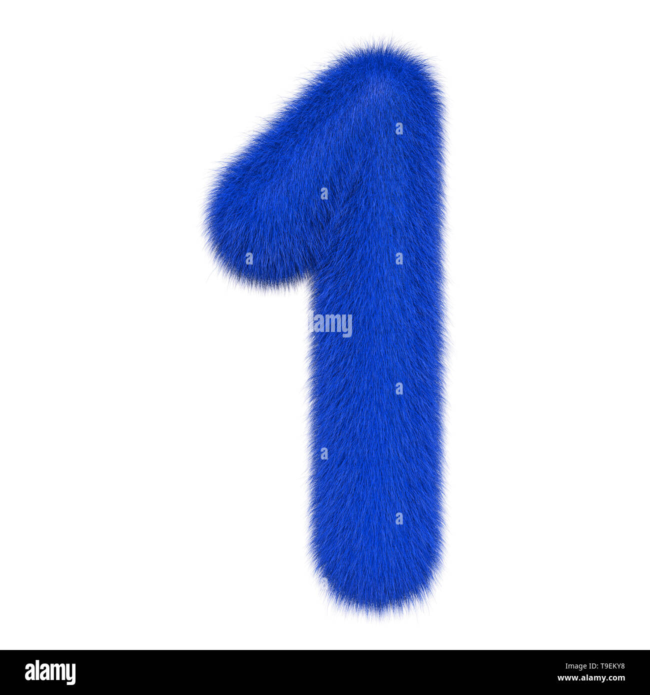 Colored, fluffy, hairy number 1. 3D rendering isolated on white ...