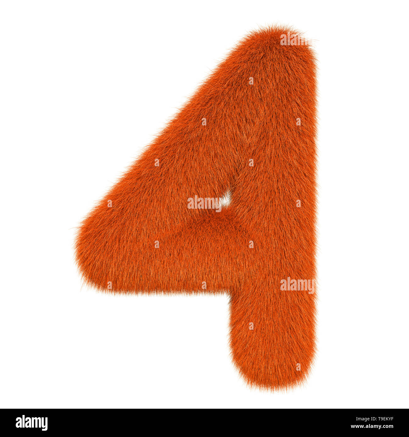 Colored, fluffy, hairy number 4. 3D rendering isolated on white ...
