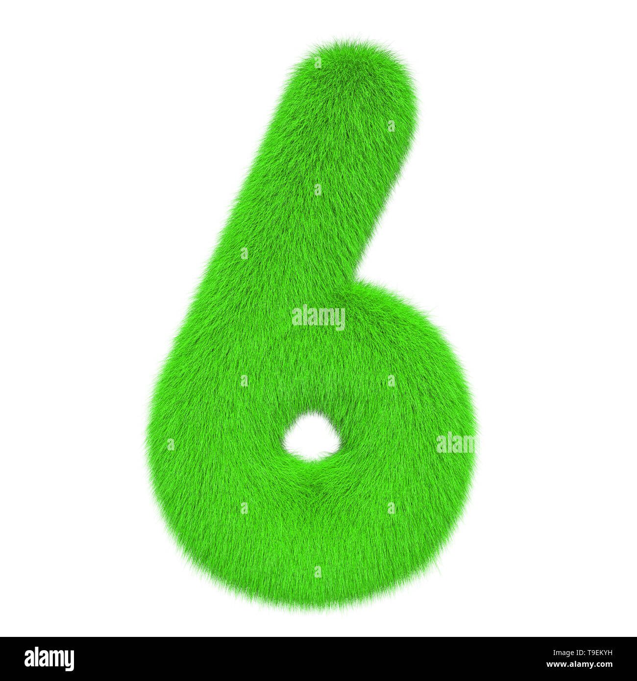 Colored, fluffy, hairy number 6. 3D rendering isolated on white ...