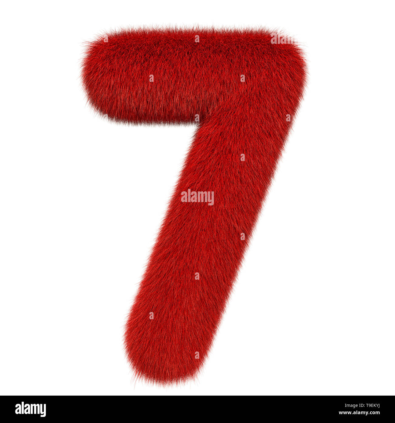 Colored, fluffy, hairy number 7. 3D rendering isolated on white ...