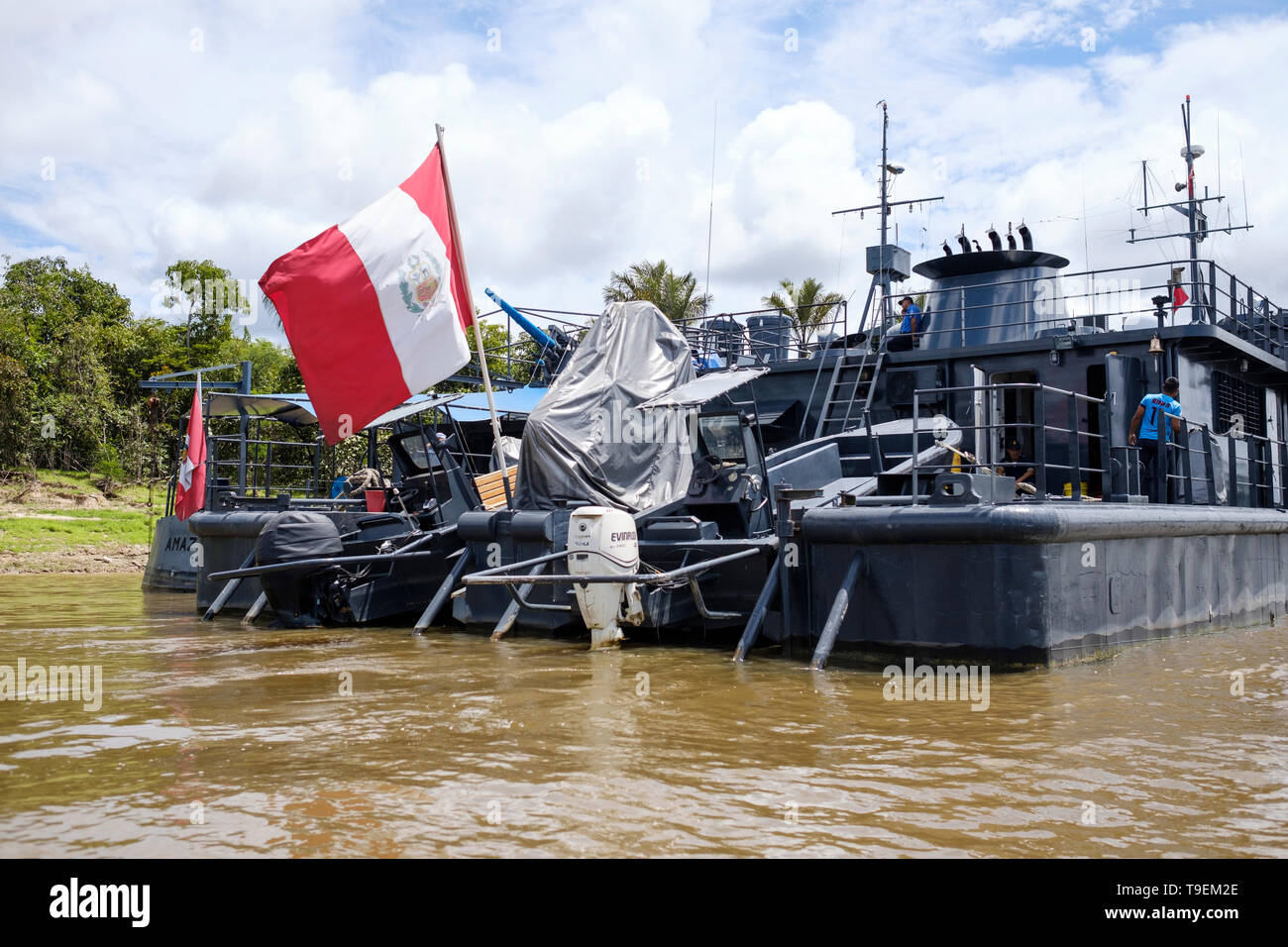 Ships of Peru Navy docked on Nanay River, Peruvian Amazon, Iquitos ...