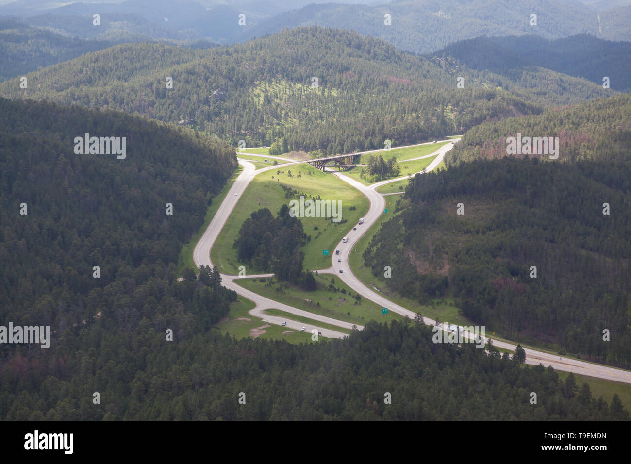 An aerial view of the intersection and bridge where highway 16 and ...