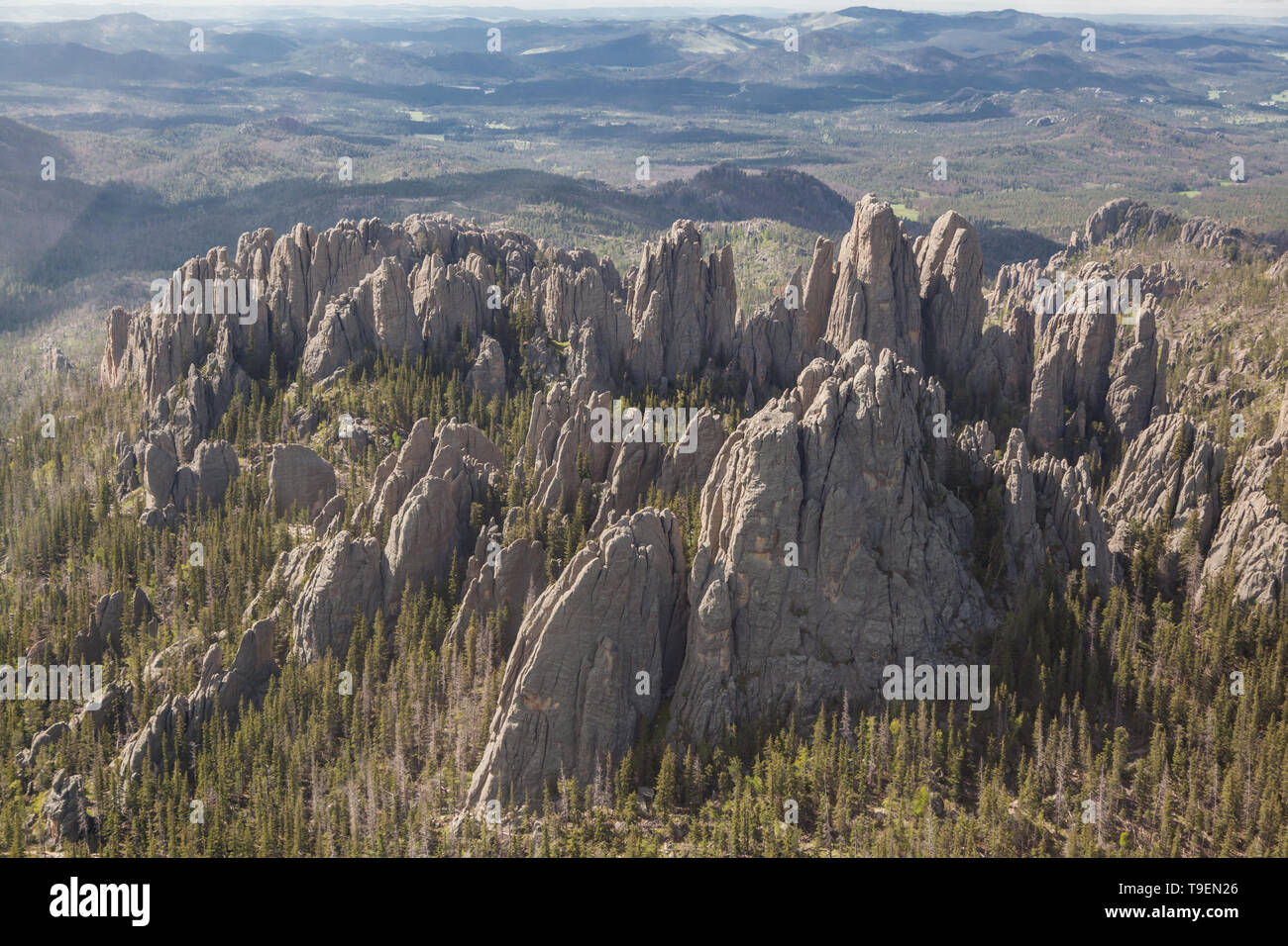 An aerial view of large quartz rock formations in the sunshine ...