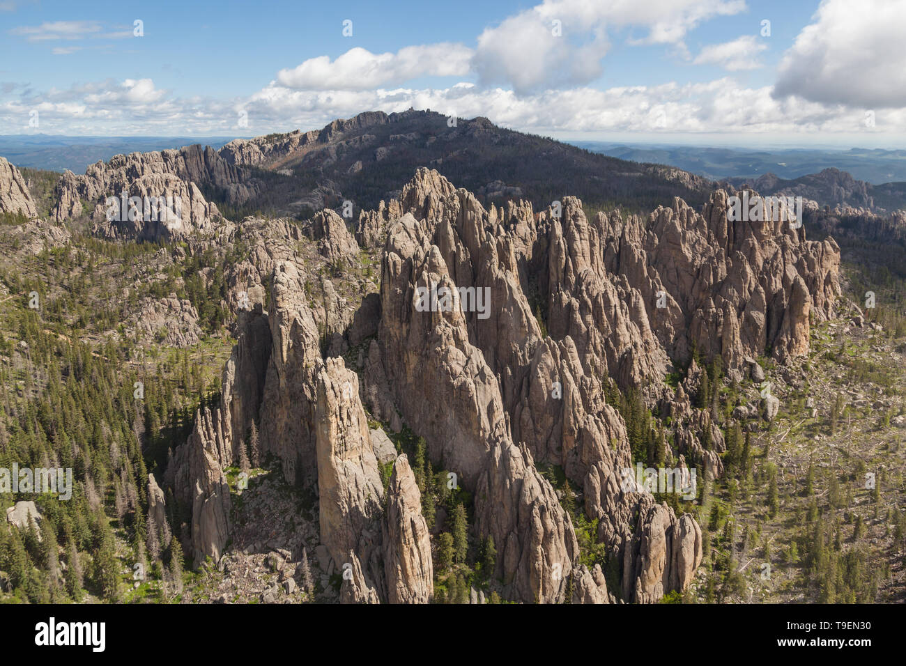 An aerial view of large quartz rock formations in the sunshine ...