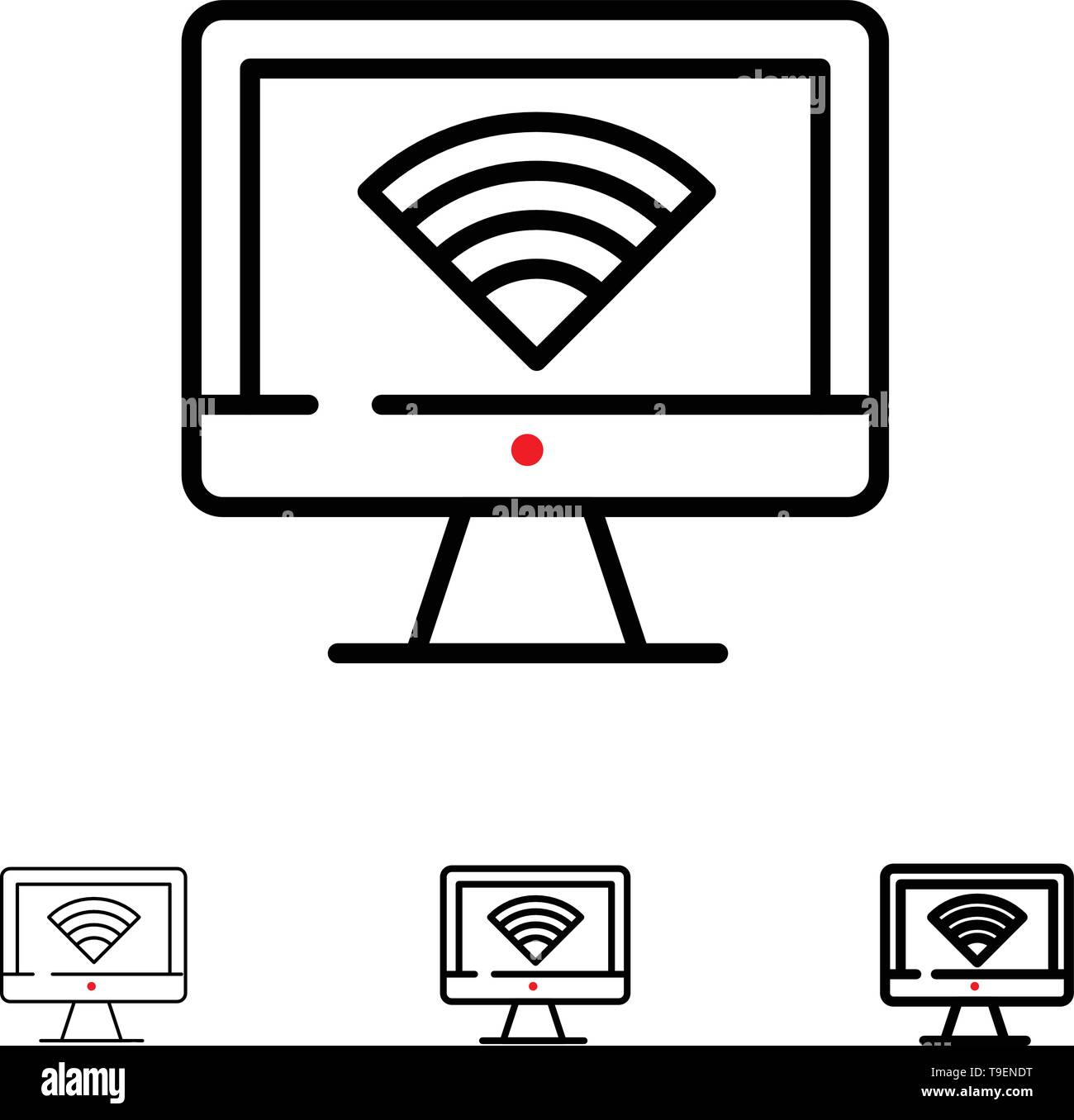 Computer Monitor Wifi Signal Bold And Thin Black Line Icon Set Stock Vector Image And Art Alamy