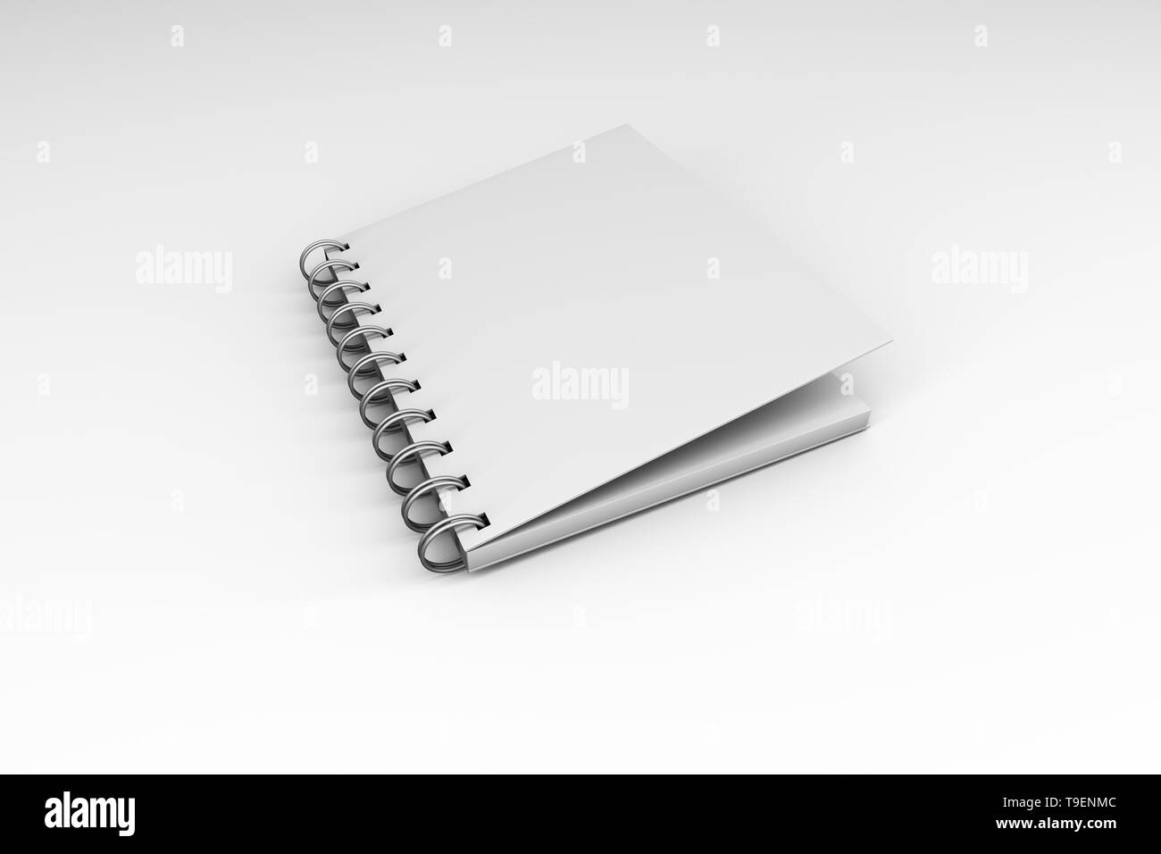3d rendering, blank white mock up spiral notebook with shadow and copy ...