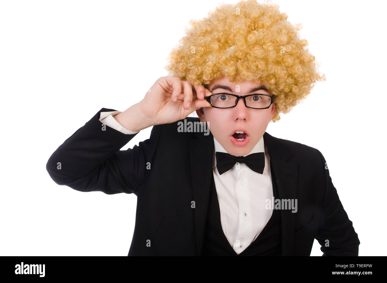 Funny man with curly hair style Stock Photo - Alamy