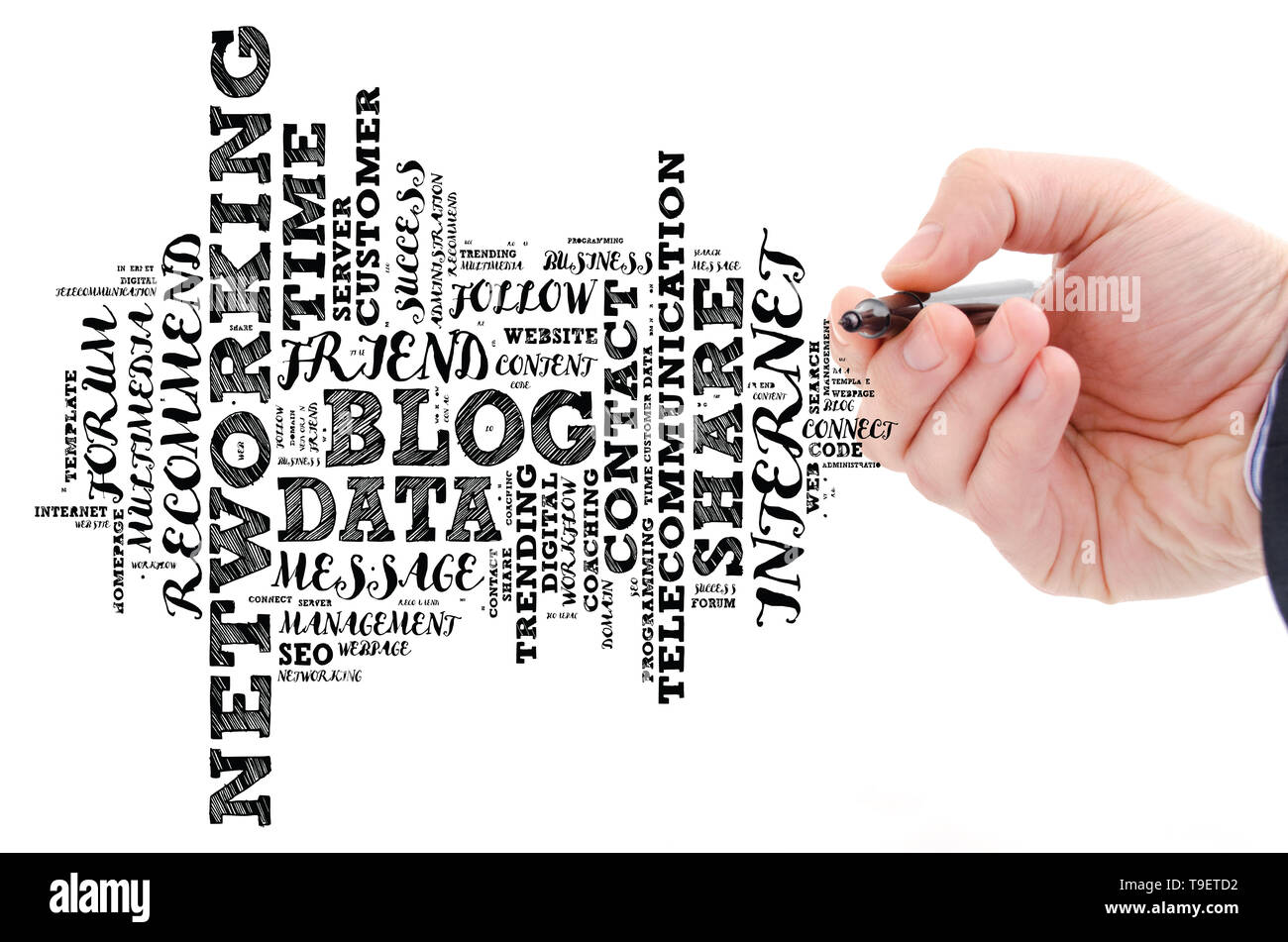 Blog word cloud collage over white background Stock Photo - Alamy