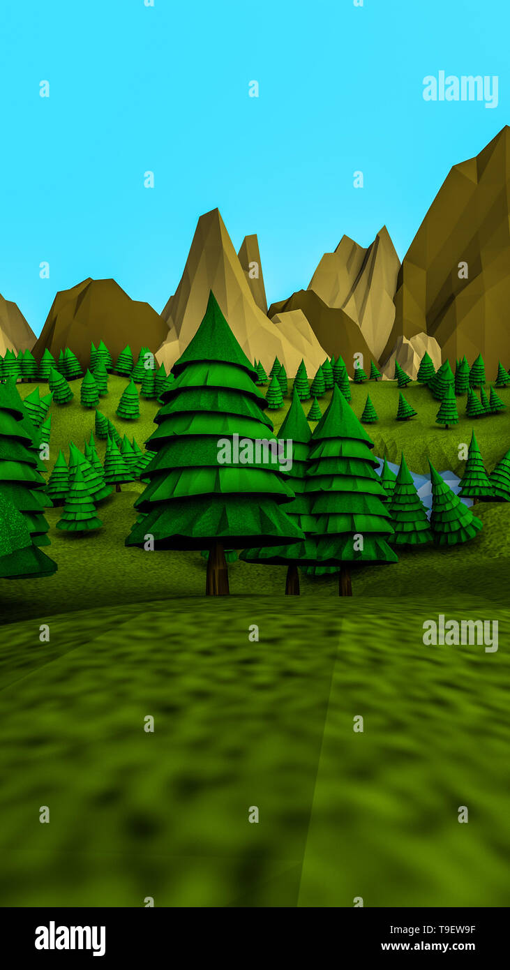 Low poly landscape with trees. 3d render illustration Stock Photo - Alamy
