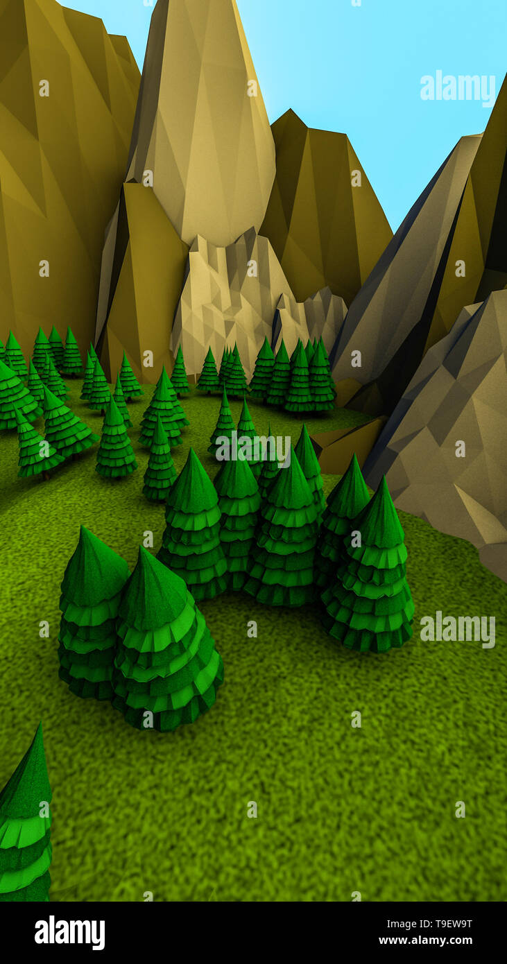 Low poly landscape with trees. 3d render illustration Stock Photo - Alamy