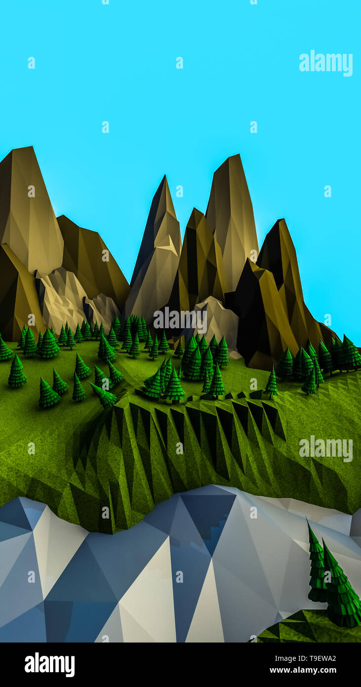 Low poly landscape with trees. 3d render illustration Stock Photo - Alamy