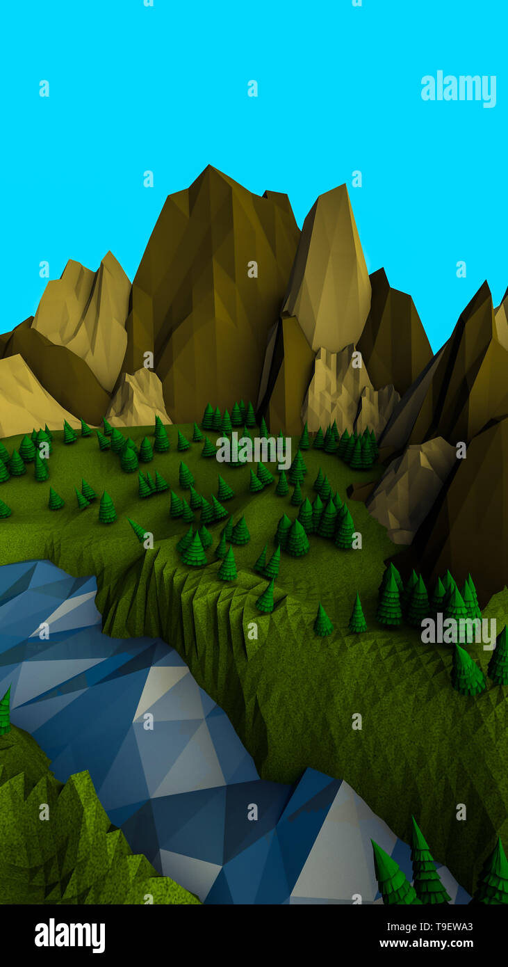 Low poly landscape with trees. 3d render illustration Stock Photo - Alamy