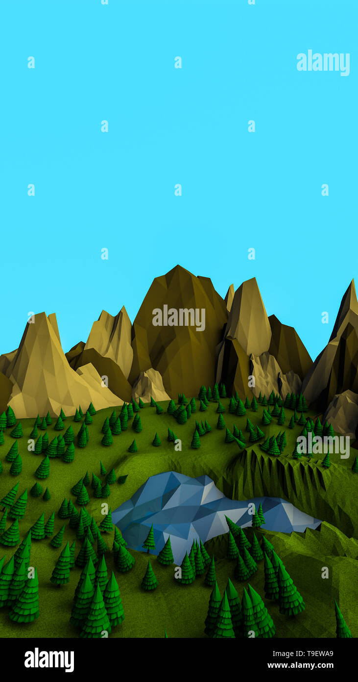 Low poly landscape with trees. 3d render illustration Stock Photo - Alamy