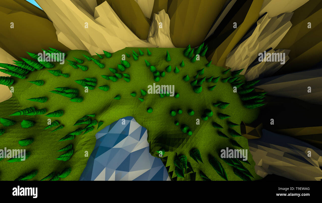 Low poly landscape with trees. 3d render illustration Stock Photo - Alamy