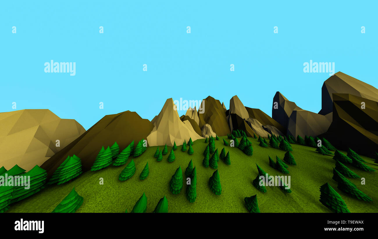 Low poly landscape with trees. 3d render illustration Stock Photo - Alamy