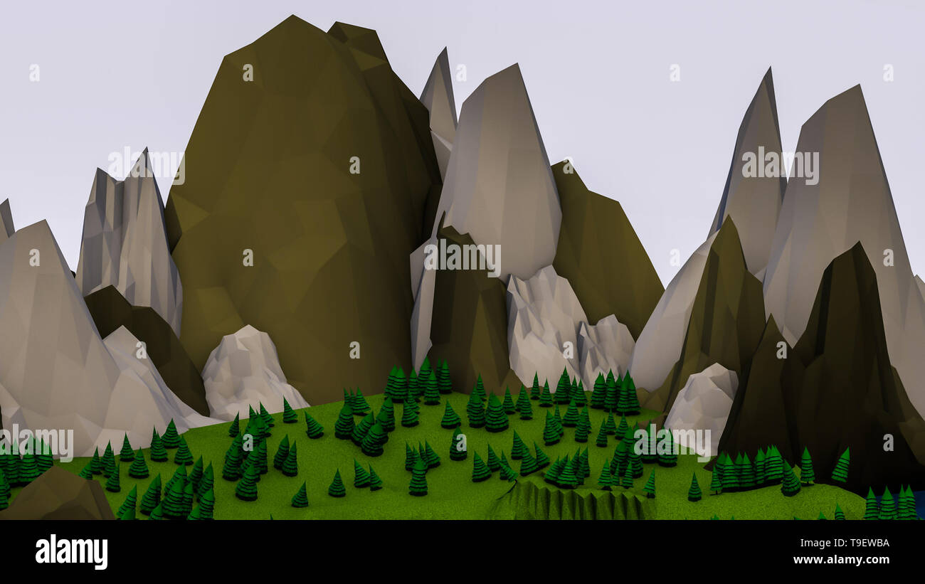 Low poly landscape with trees. 3d render illustration Stock Photo - Alamy