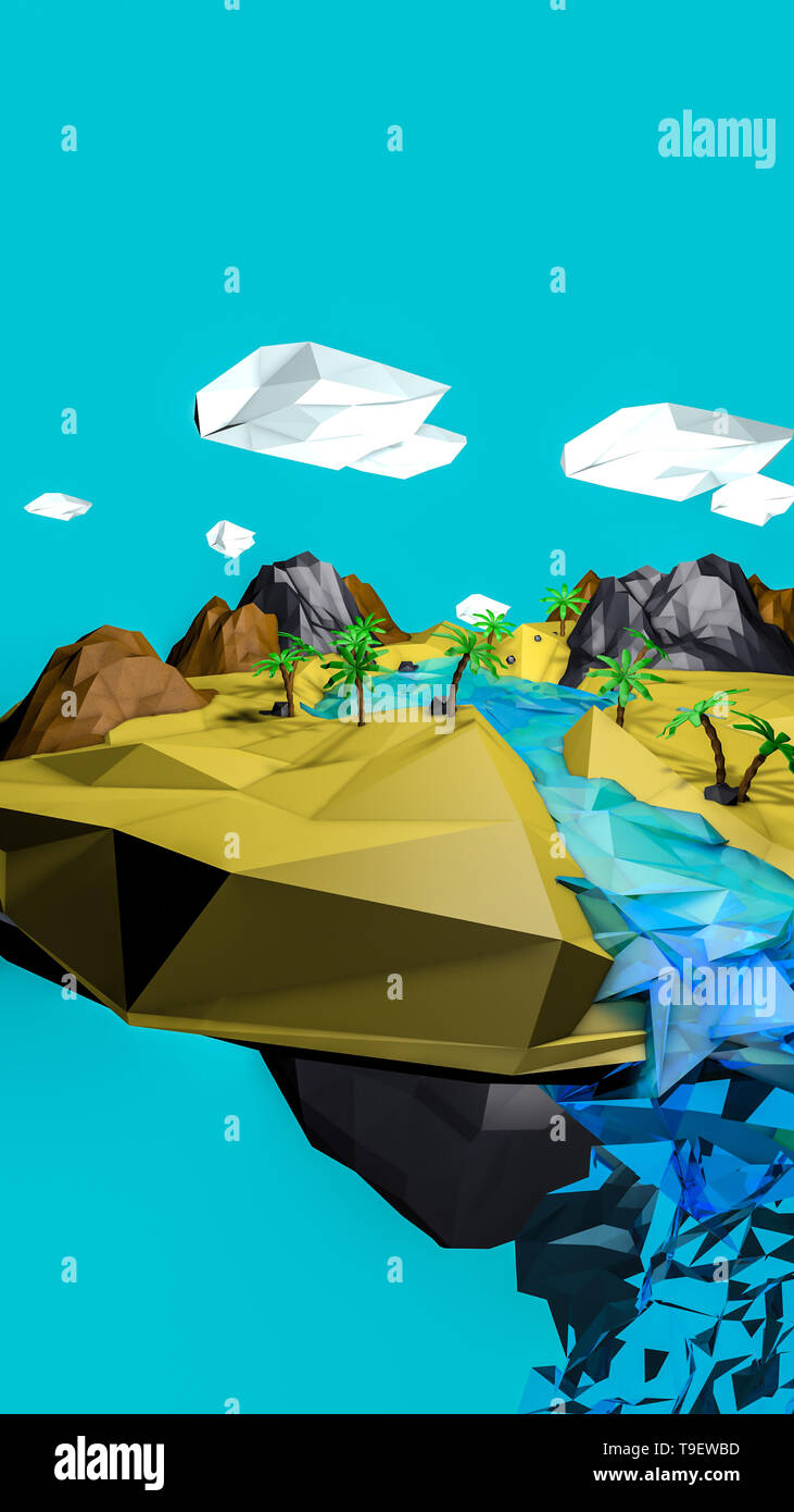 low poly desert landscape with palm trees. 3d render Stock Photo - Alamy
