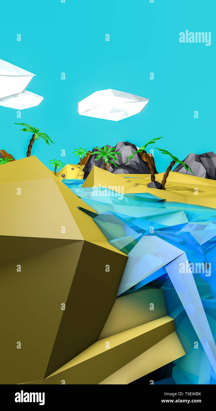 low poly desert landscape with palm trees. 3d render Stock Photo - Alamy