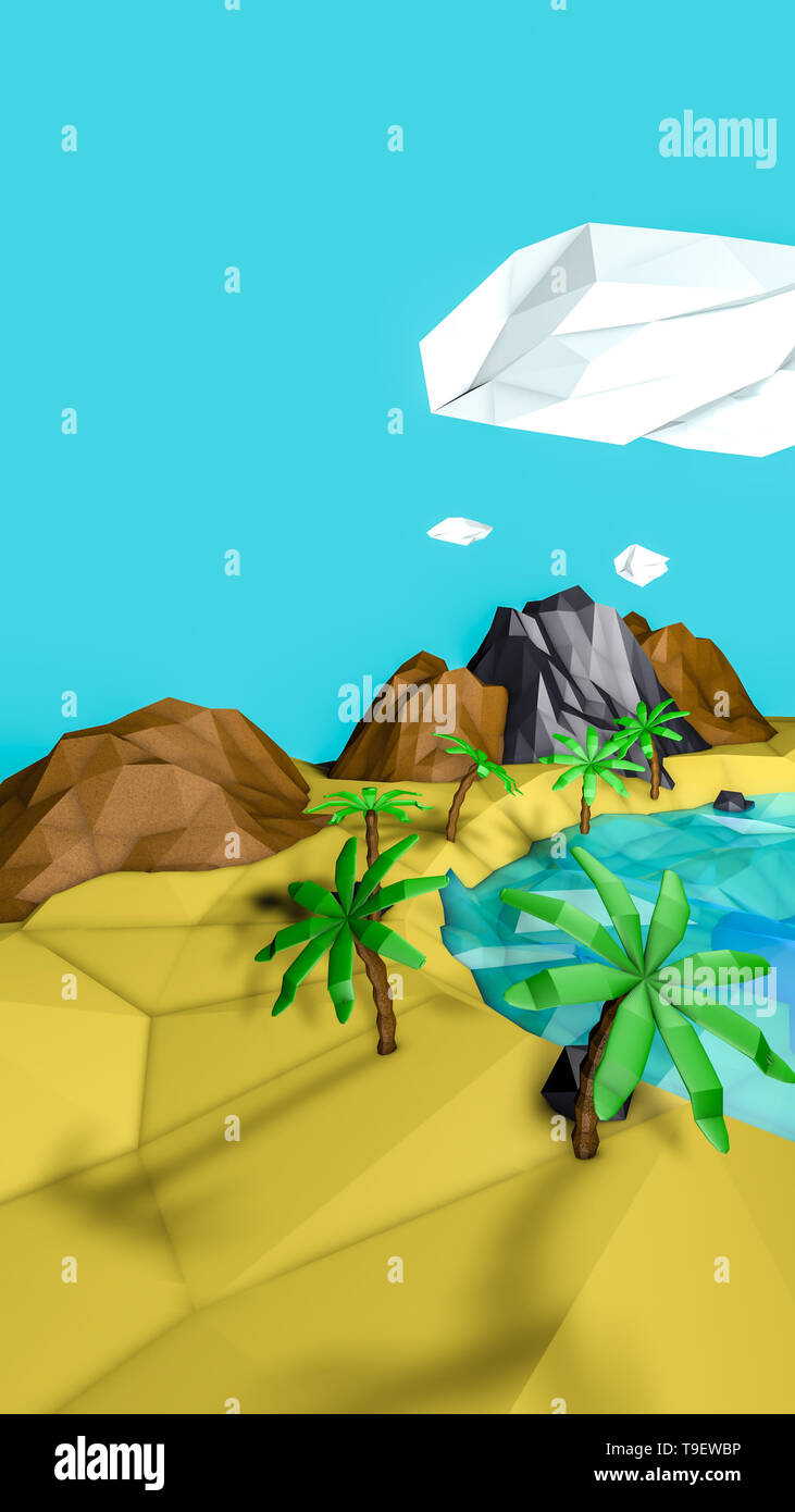 low poly desert landscape with palm trees. 3d render Stock Photo - Alamy