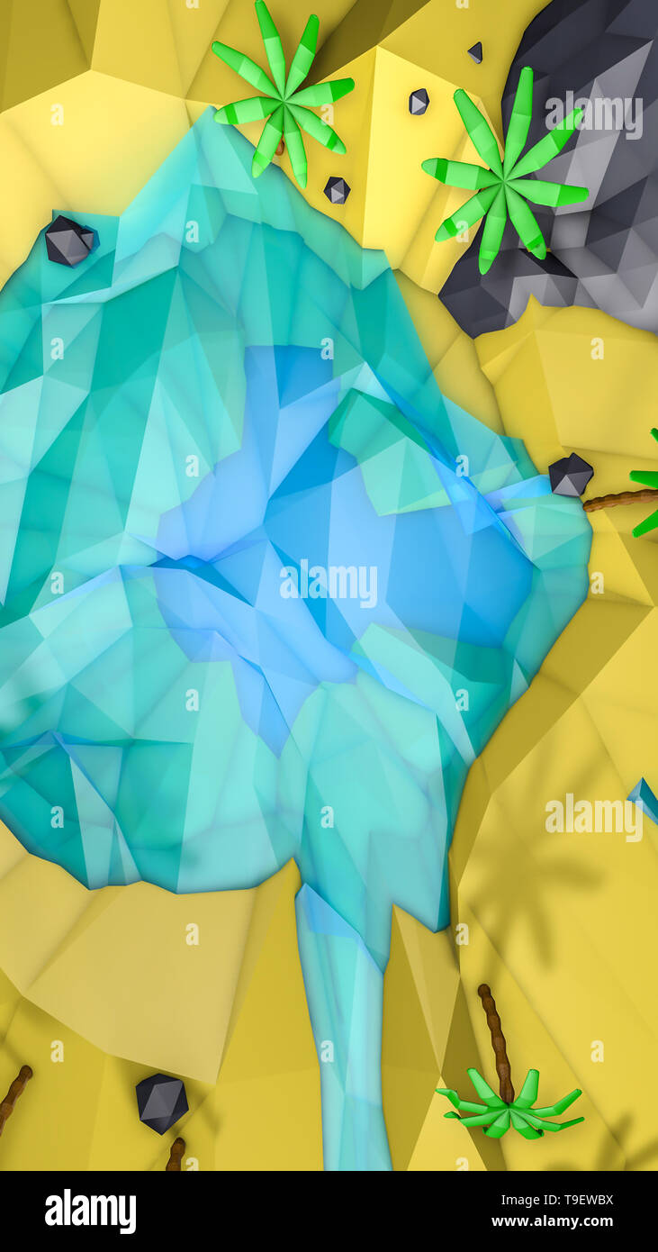 low poly desert landscape with palm trees. 3d render Stock Photo - Alamy