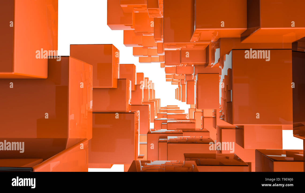 Abstract three-dimensional background of orange rectangles. 3d render ...