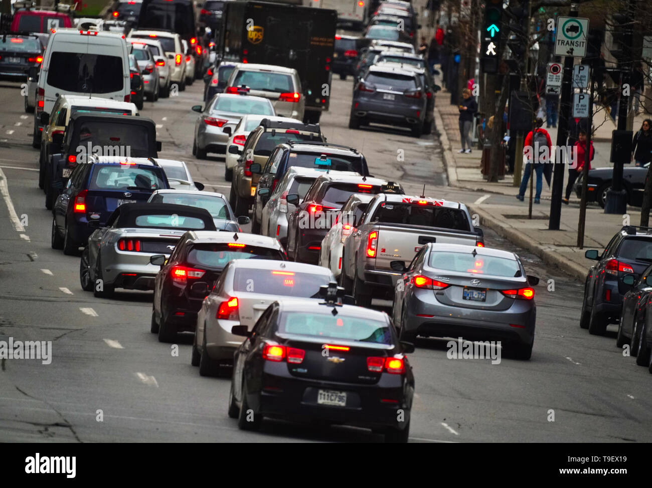 Montreal, Canada,May 17, 2019 Traffic grid-lock in downtown Montreal ...