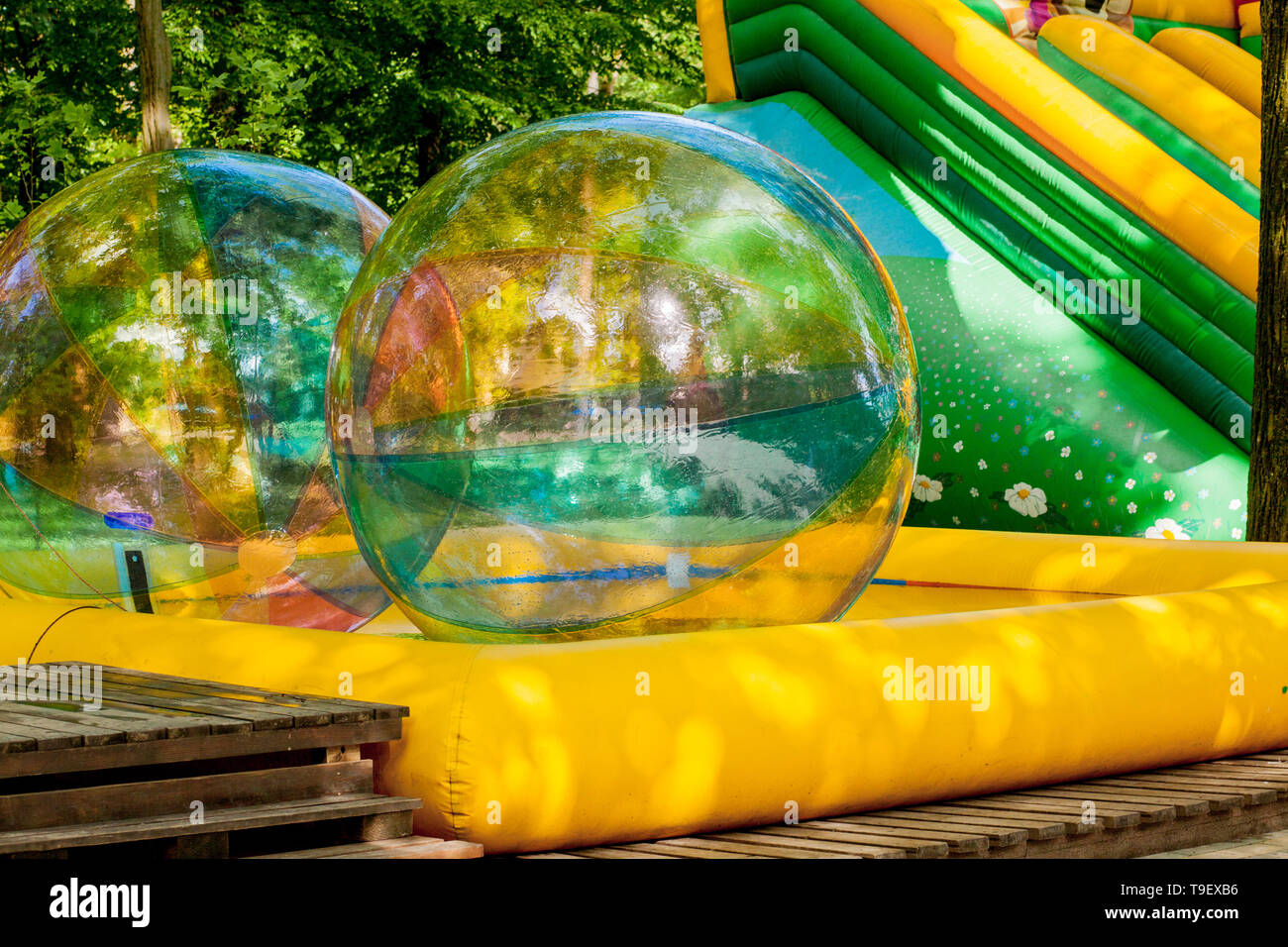 Children zorbing in water hi-res stock photography and images - Alamy