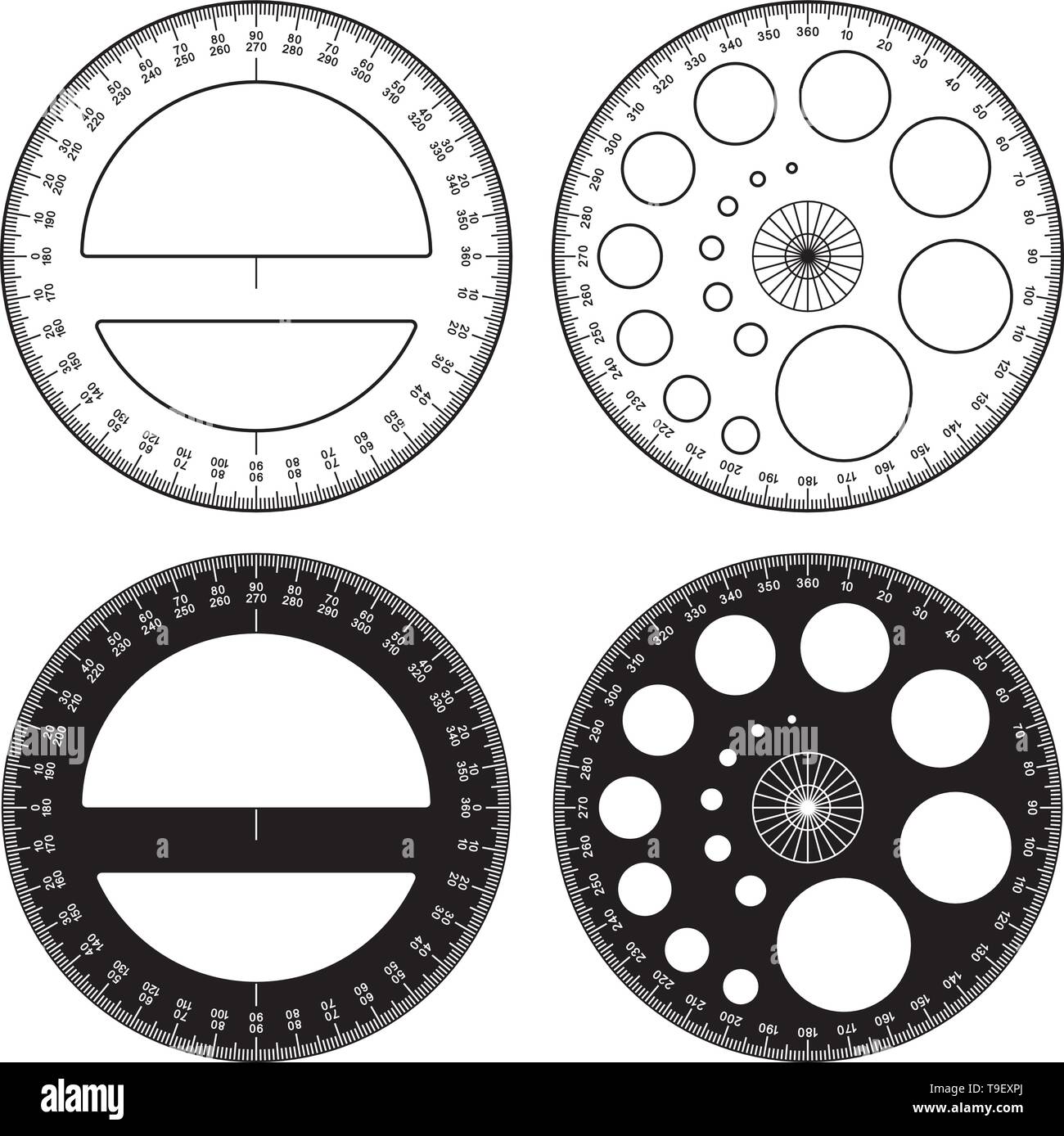 Circular protractor. Flat icons. Thin line and silhouette vector Stock Vector Image & Art - Alamy